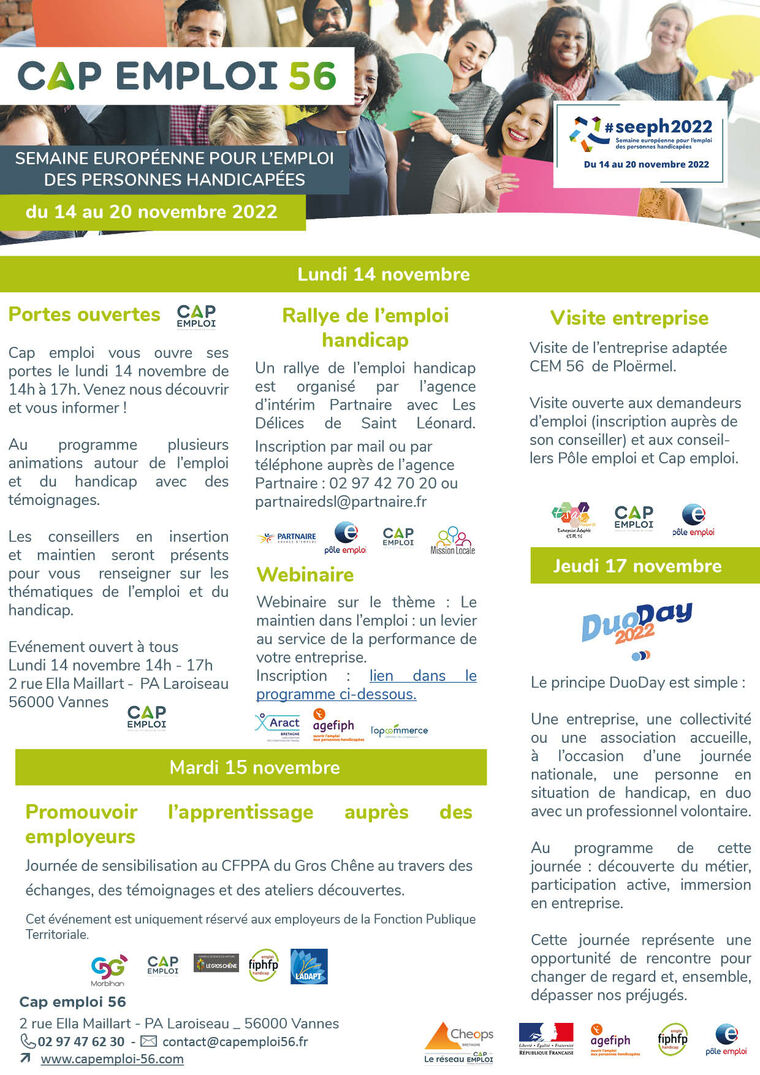 L'édition 2022 de la SEEPH : retrouvez notre programme - Cap emploi 56