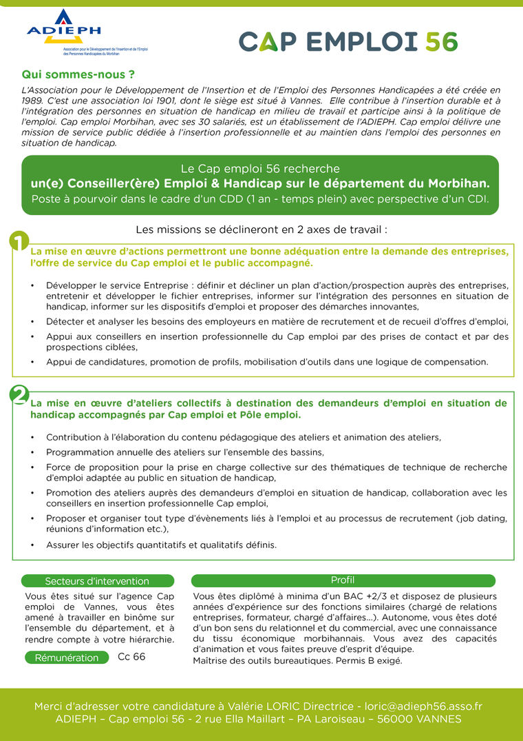 Cap emploi recrute, rejoignez-nous ! - Cap emploi 56